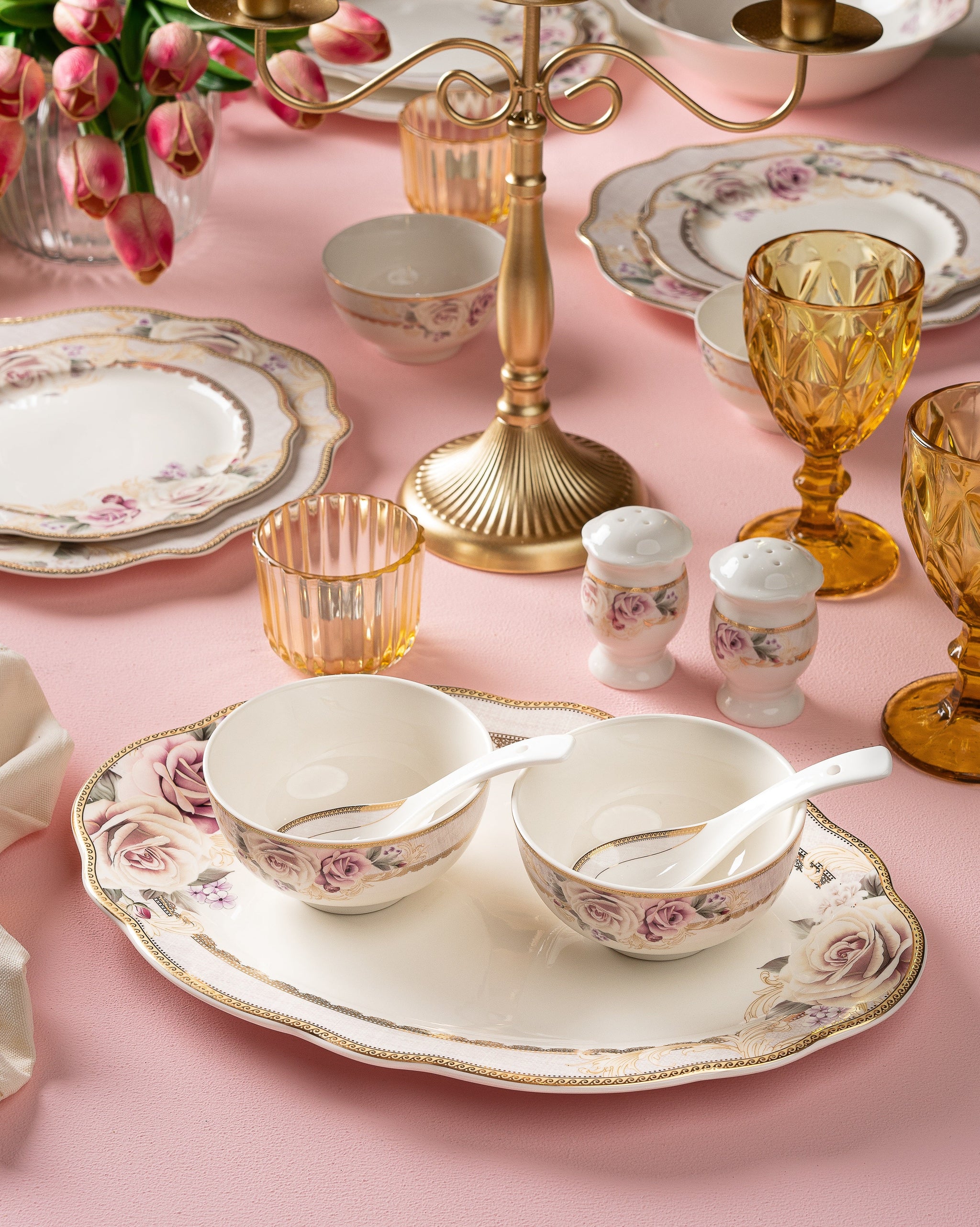 Gold Roses 51 Pcs Dinner Set – Vigneto