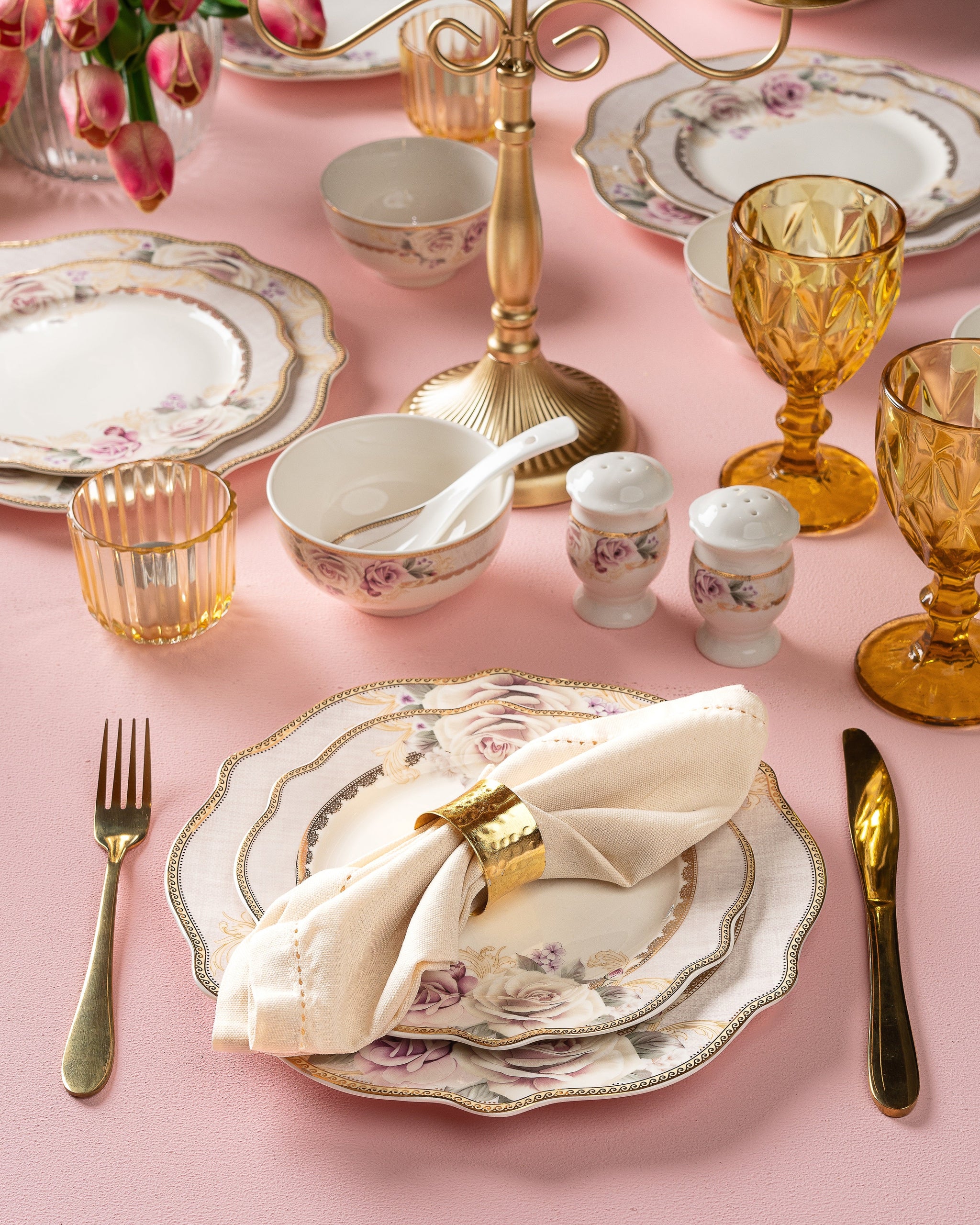 Gold Roses 51 Pcs Dinner Set – Vigneto