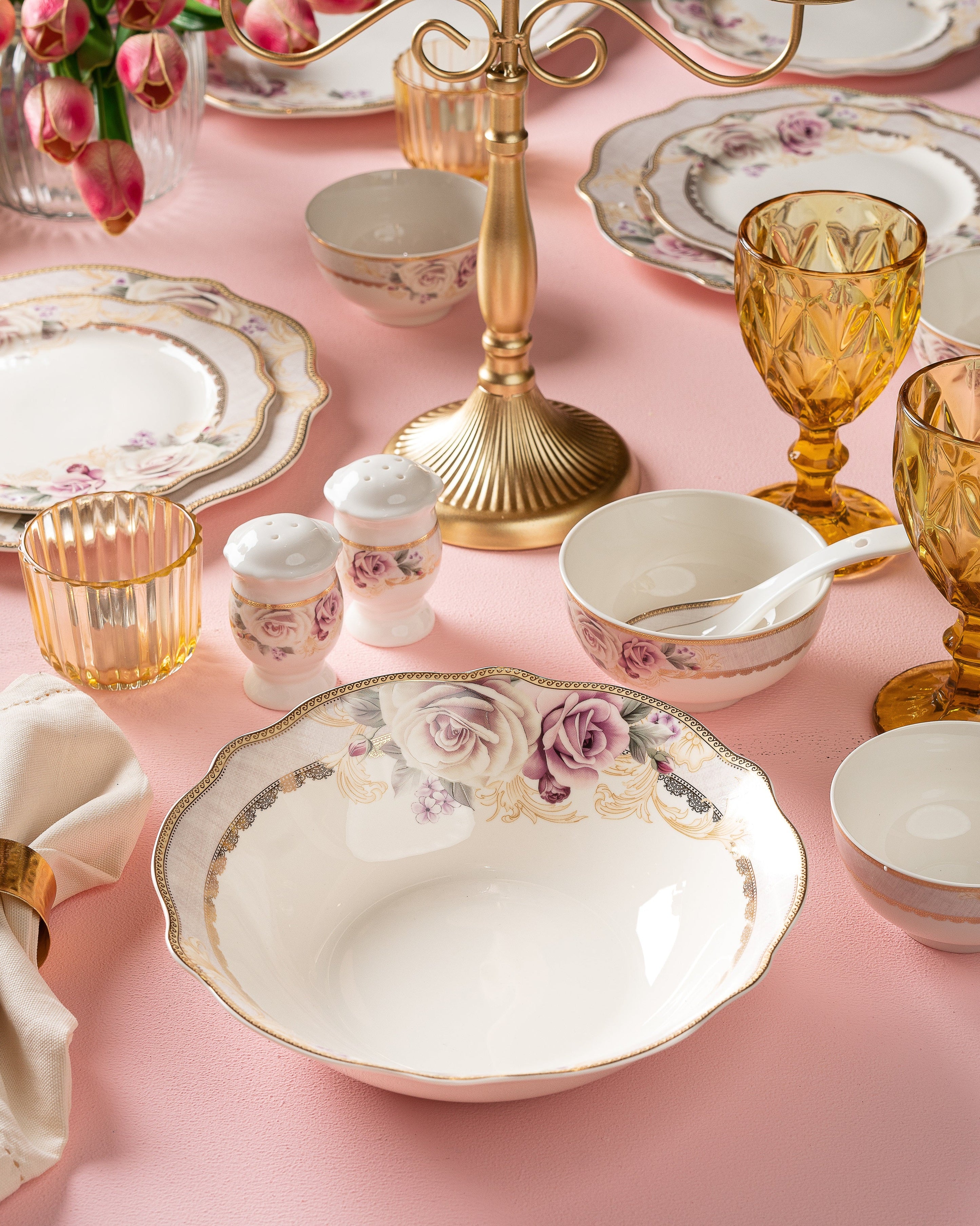 Gold Roses 51 Pcs Dinner Set – Vigneto